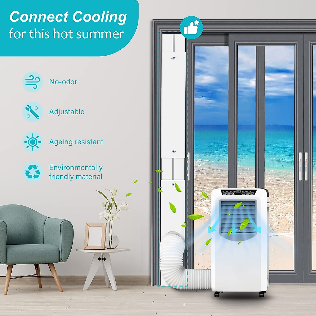 DMHAFFDS 5.1 Inches Upgraded Portable AC Window Kit, Air Conditioner Window Kit for Windows, Not for Doors, Seamless Adjustable Sliding AC Vent Kit for Ducting Exhaust Hose of 5.1 Inches Diameter