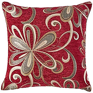 Chenille Chateau Vintage Floral Design 18" X 18" Decorative Throw Pillow, Color Burgundy