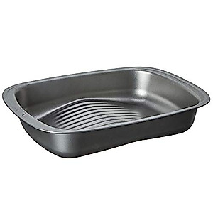 Goodcook Quick Roaster Pan and locking rack, with juice gathering pools for easier, safer, faster basting, 17x12x3 inches, Grey