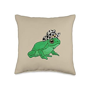 Cowboy Hat Frog Cottagecore Cute Frog with Cowboy Hat-Cottagecore Aesthetic Throw Pillow, 16x16, Multicolor