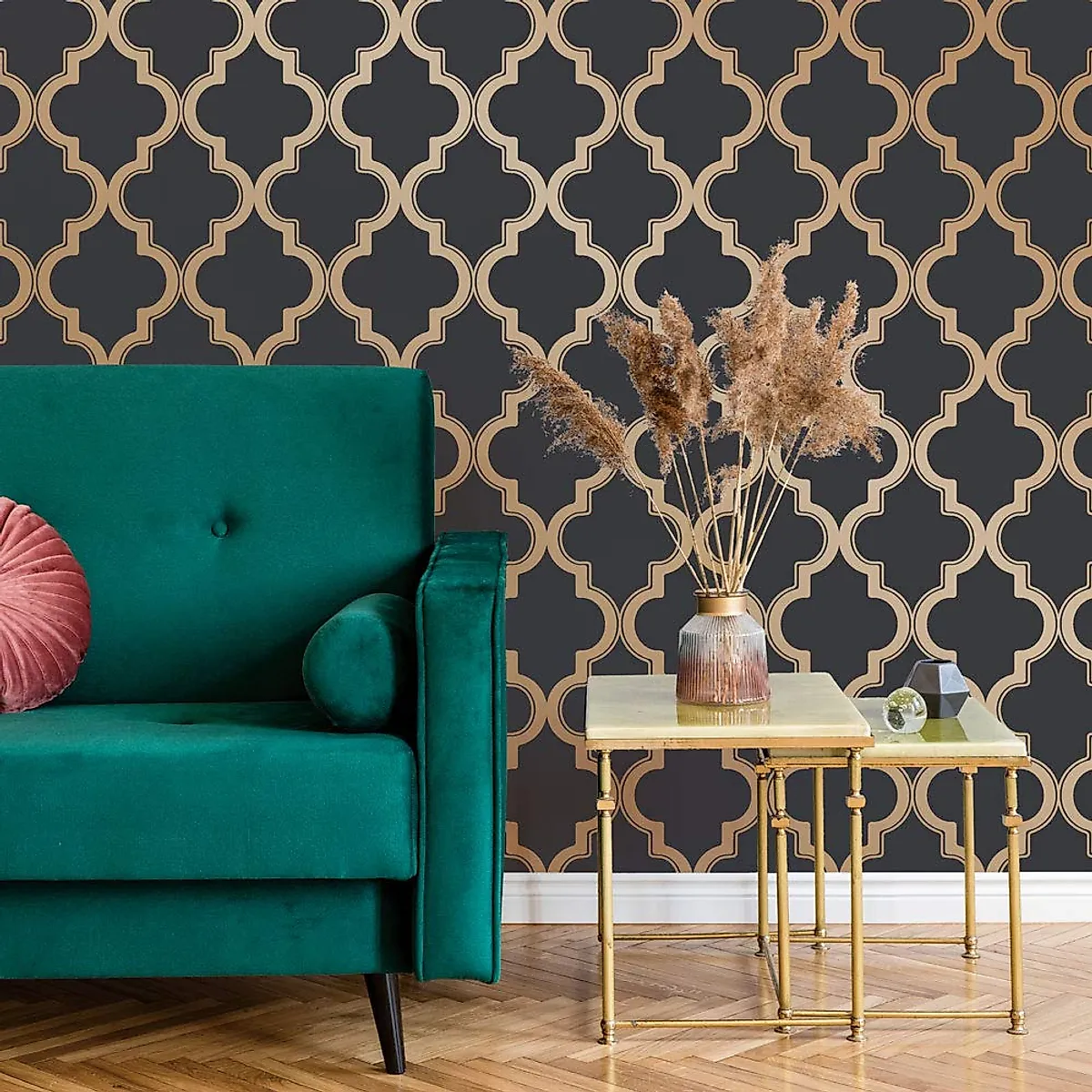 Tempaper Midnight & Metallic Gold Marrakesh Removable Peel and Stick Wallpaper, 20.5 in X 16.5 ft, Made in the USA