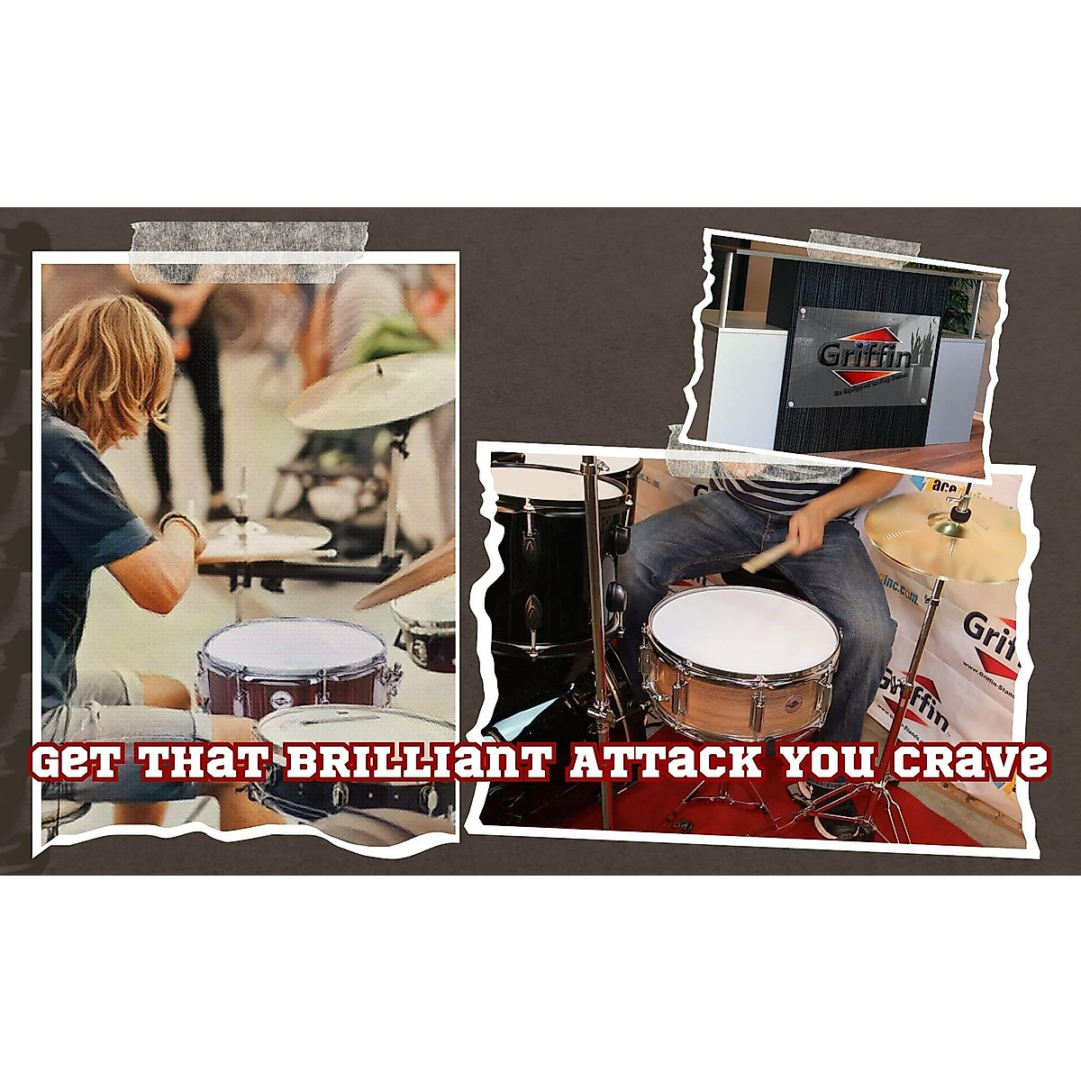 Snare Drum by GRIFFIN | 14" x 5.5" Black Hickory PVC & Coated Head on Poplar Wood Shell | Acoustic Marching Percussion Instrument Set, Drummers Key, 8 Metal Tuning Lugs & Snare Strainer Throw Off Kit