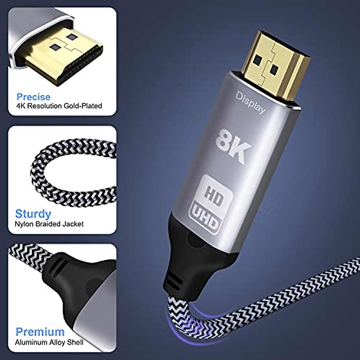 CableDeconn DisplayPort 1.4 to HDMI 2.1 8K Cable 2 m Converter 8K @ 30Hz 4K @ 120Hz Directional Compatible with DisplayPort PC and HDMI Displays