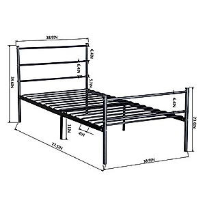 Voilamart Twin Metal Bed Frames with Storage, Single Bed with Headboard and Footboard, 6 Legs Bed Frame Platform No Box Spring Needed,Twin Bed Frame Set for Kids (Black)