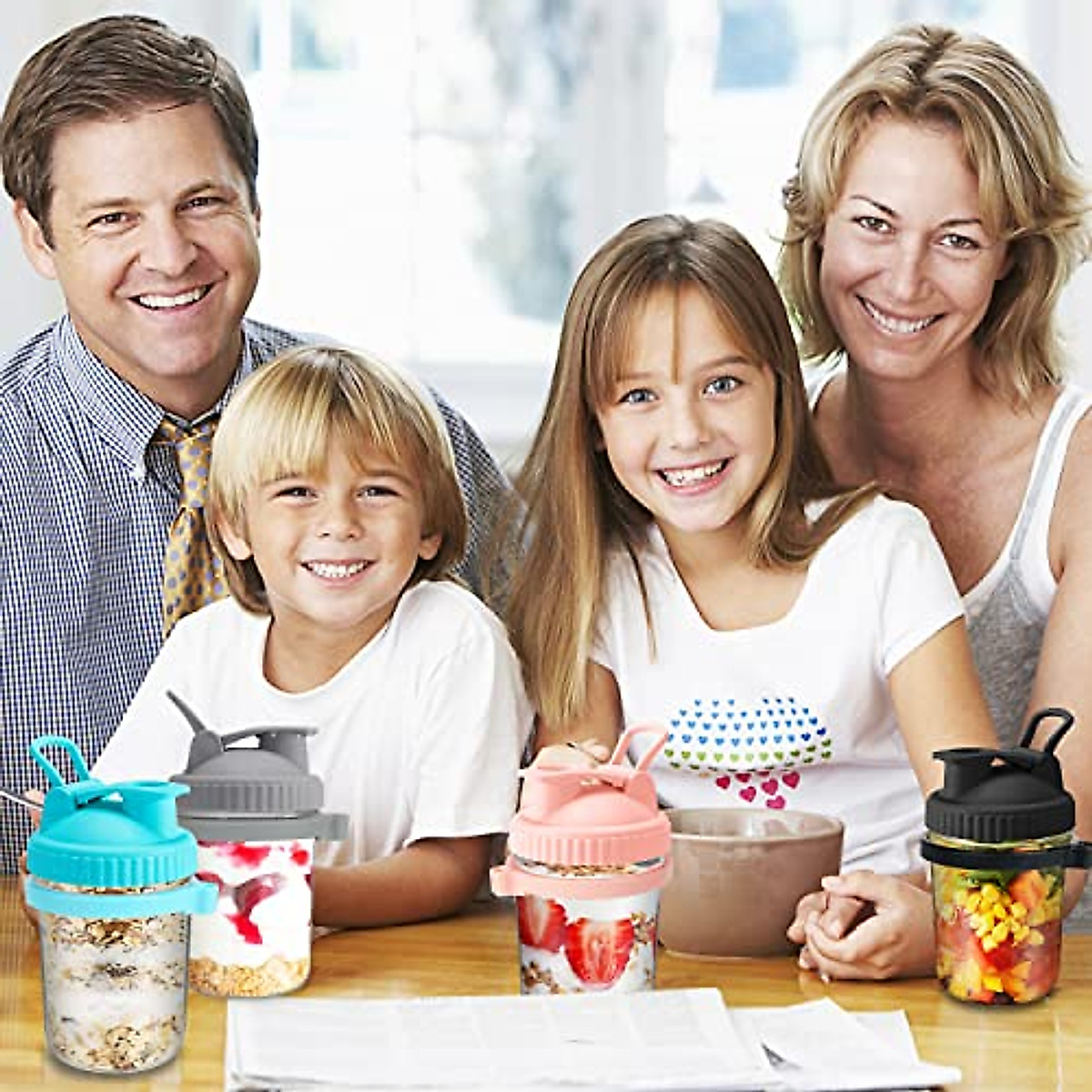 DNANAOL Overnight Oats Containers with Lids - 16 oz Overnight Oats Jars Set of 4, Reusable Yogurt Mason Jars with Lids & Spoons, Large Capacity Airtight Jars for Milk, Cereal, Fruit To Go Containers