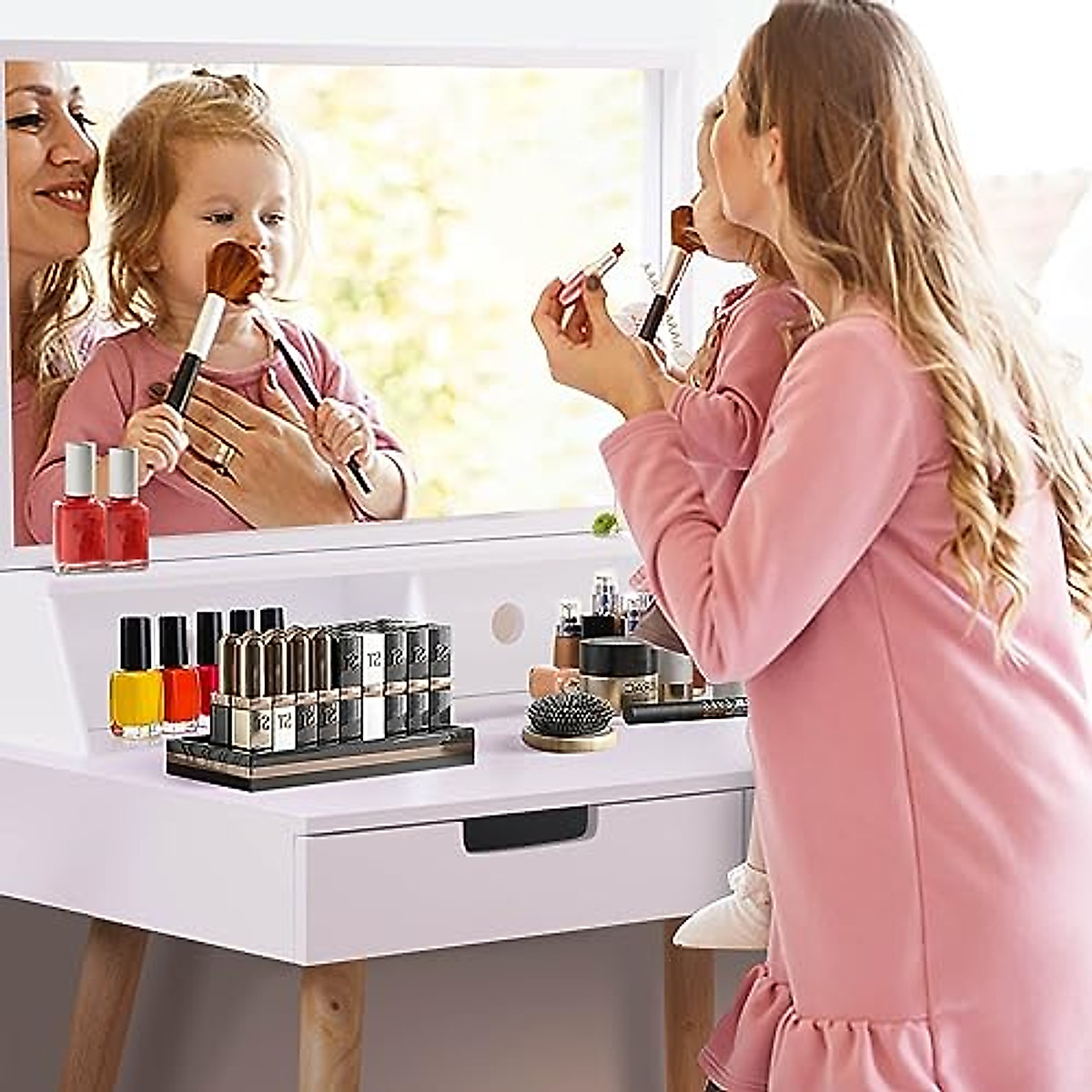RIDFY Vanity Desk with 2 Drawers, Makeup Desk with Lighted Mirror,Mordern Dressing Table Set for Home Office Desk,Laptop,Study Writing, White