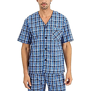 Hanes Men's Short Sleeve Pajama Set, Blue Plaid, 2X-Large