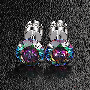 Titanium Screw Back Pack of Earrings Rainbow Cubic Zirconia Studs for Women Men 20G Helix Piercing Post Surgical Stainless Steel Hypoallergenic for Sensitive Ears Simulated Diamond