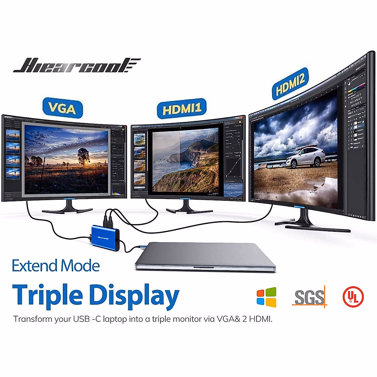 Hiearcool Docking Station, USB C Laptop Docking Station Dual Monitor, 11 in 1 USB C to Dual HDMI Multi-Port Adapter Multi Monitor Docking Station for Dell HP Lenovo Laptops