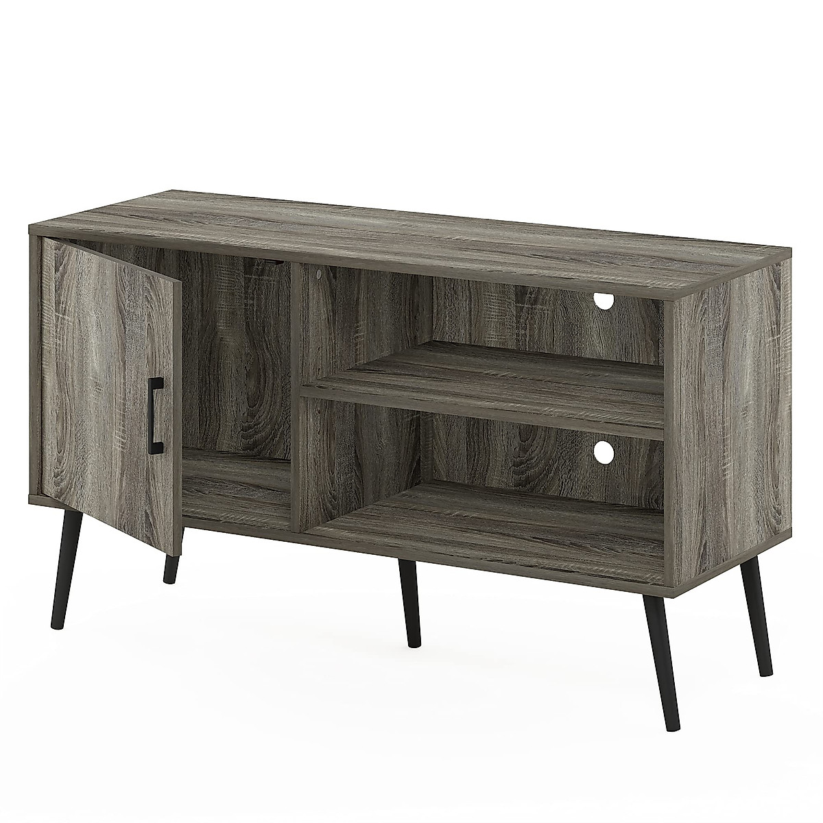 Furinno Claude Mid Century Style Stand with Wood Legs for TV up to 55 Inches, One Cabinet Two Shelves, French Oak