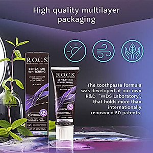 R.O.C.S. Toothpaste - Plaque Removal with Silica Cleaning Granules - Enjoy White Bright Strong Teeth and Healthy Gums - Natural Non-Fluoride Oral Care (Sensation Whitening, Pack of 1)