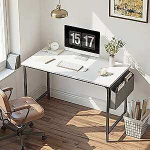 CubiCubi Computer Desk 63" Study Writing Table for Home Office, Modern Simple Style PC Desk, Black Metal Frame, White