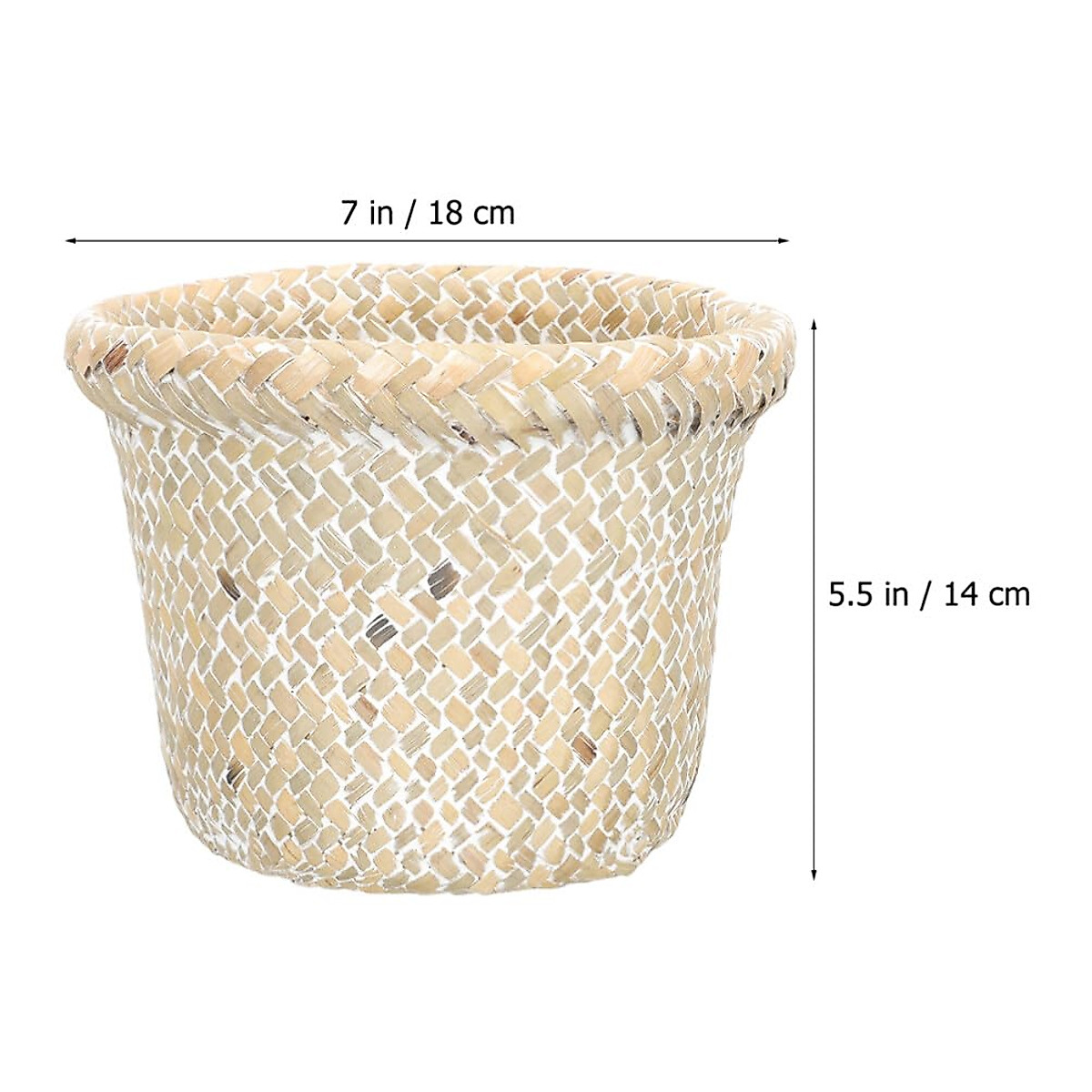DOITOOL Rattan Trash Can Wicker Waste Basket Natural Garbage Bin Vintage Trash Buckets Laundry Hamper Storage Baskets Plant Pot 7inch X 5.5 inch