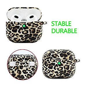 R-fun Airpods 3rd Generation Case Cover with Keychain, Soft Silicone Floral Printed Cover for Women Girls with 2021 Apple Airpods 3 Charging Case-Leopard