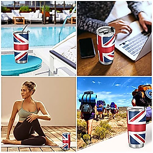 ALAZA England British Flag Union Jack Insulated Travel Tumbler Mug with Lid & Straw Double Wall Vacuum Water Bottle Car Cup Stainless Steel, Hot and Cold Thermos, 20oz