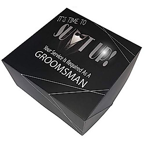 Groomsmen Gift Boxes Set of 2 (8x8x4 in) Empty Set with Silver Foil Design and Matching Proposal Cards for Asking The Groom's Team to Be in Wedding. (2 Groomsmen, 2)
