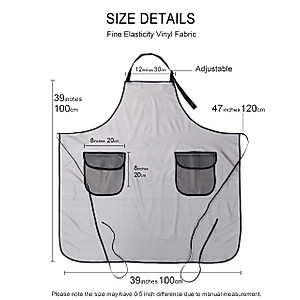 APRONNER Waterproof Plus Size Aprons for Women Men with Pockets Adjustable Durable Rubber Vinyl for Bib Kitchen Cooking Dish Washing Grooming Black Transparent