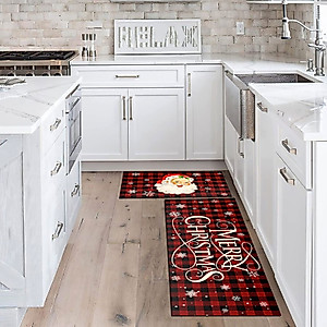 HOLVDENG Christmas Santa Claus Kitchen Mat Set of 2 Non Slip Thick Kitchen Rugs and Mats for Floor Comfort Standing Mats for Kitchen, Sink, Office, Laundry, 17"x47"+17"x28"