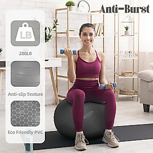 Signature Fitness Anti-Burst and Slip Resistant Exercise Ball Yoga Ball Fitness Ball Birthing Ball with Quick Pump, 2,000-Pound Capacity, Gray, 26-inch, L