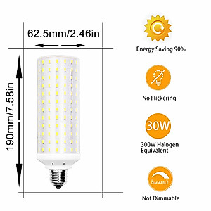 TRIJZHOU E26 LED Light Bulb (E39) 300w 350w 250w Halogen Equivalent cool White 6000K 3680 Lumen AC 100-265V Medium Screw Base Non-Dimmable 360°Beam Angle No Flicker Corn led bulb Pack of 1