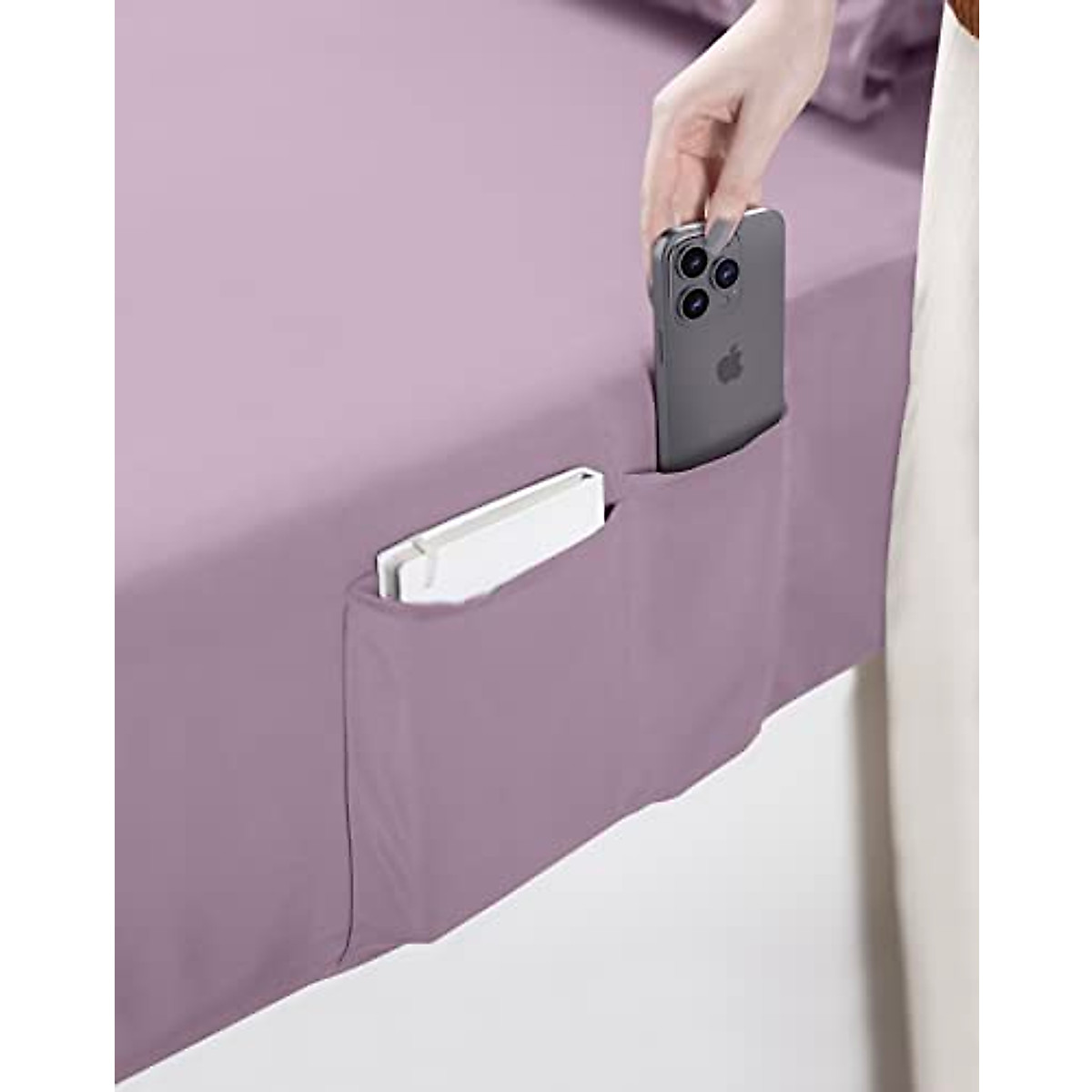 Utopia Bedding Queen Sheet Set – Soft Microfiber 4 Piece Luxury Bed Sheets with Deep Pockets - Embroidered Pillow Cases - Side Storage Pocket Fitted Sheet - Flat Sheet (Lavender)