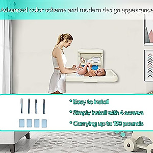Wall Mount Baby Changing Station in Commercial Bath, Wall Mounted Diaper Changing Table with Seat Belt, Foldable Baby Changing Diaper Station,Diaper Changing Wall for Household and Commercial Bath