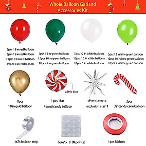 CboDeco Christmas Balloon Garland Arch Kit with 125pcs Balloons (Red, Green, White) for Christmas Party Decorations