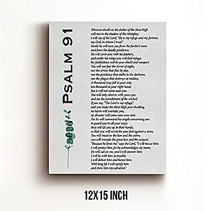 Bible Verse Canvas Wall Art Psalm 91 He Who Dwells In The Secret Place Canvas Print Framed Scripture Painting Artwork Ready to Hang Christian Home Wall Decor 15x11.5 Inches