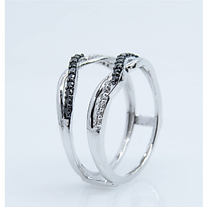 Dazzlingrock Collection 0.25 Carat (ctw) Round Black & White Diamond Twisted Swirl Double Guard Wedding Band for Women in 925 Sterling Silver, Size 7