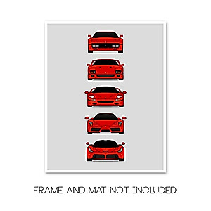 Ferrari Halo Generations Inspired Car Poster - Handmade Print of 288 GTO, F40, F50, Enzo, LaFerrari - Red, 8x10" Satin Print (Unframed) - Perfect Gift for Car Enthusiast