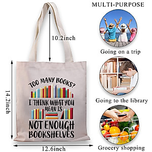 BDPWSS Book Lover Tote Bag For Women Bookworm Librarian Gift Book Club Reading Lover Reusable Shoulder Bag Funny Library Gift (Too many books TG)