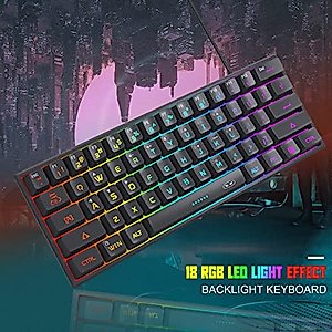MageGee Mini 60% Gaming Keyboard, RGB Backlit 61 Key Ultra-Compact Keyboard, TS91 Ergonomic Waterproof Mechanical Feeling Office Computer Keyboard for PC, MAC, PS4, Xbox ONE Gamer(Black)