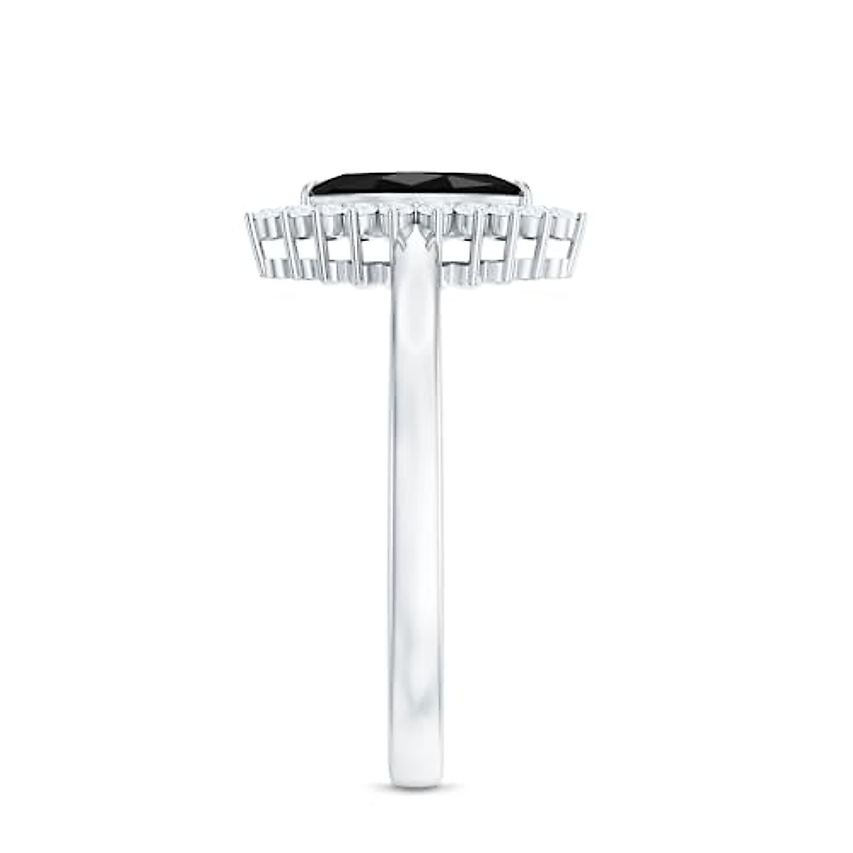 Lab Grown Black Diamond Halo Engagement Ring with Moissanite | 4X8 MM Marquise Shape Black Diamond (Certified, AAAA Quality), 14K White Gold, Size:US 8.00