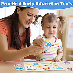 8 Set Wooden Peg Puzzles for Toddlers 2-4 Years Alphabet Number Animal Vehicles Puzzles Board for Kids Educational Learning Puzzles Toys for Children Babies Boys Girls (Lovely)