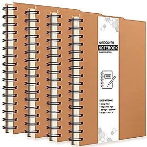 Zealor 4 Pack Hardcover Spiral Notebook College Ruled Notebooks Subject Notebook A5 Size 5.5"x 8.3" for Office and School Supplies (Kraft)