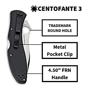 Spyderco CENTOFANTE 3 Prestige Folding Utility Pocket Knife with 3.14" VG-10 Stainless Steel Hollow Ground Blade and Lightweight FRN Handle - PlainEdge - C66PBK3
