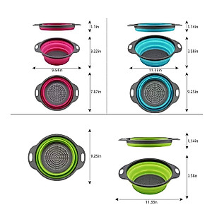 Set of 3 Niklye Ultimate Kitchen Strainers includes 1-10 inch & 2-12 inch. Collapsible Silicone Colanders For Easy Storage - Use with Pasta & Veggies or as a Fruit or Berry Bowl with Strainer., large
