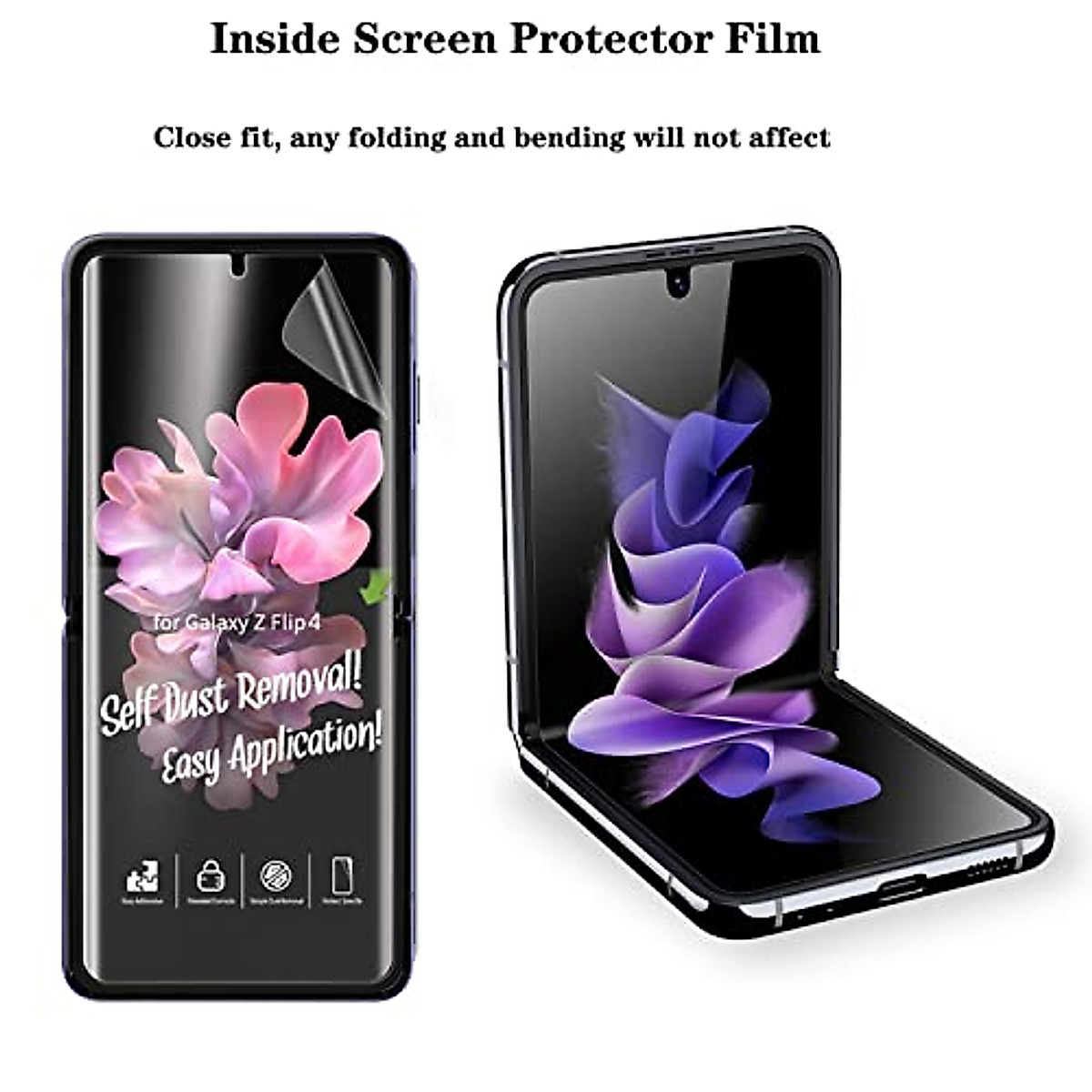 [3 Pack]Screen Protectors Designed for Samsung Galaxy Z Flip 5/Z Flip 4 5G 2022, 3 Pack Inside Screen Self-Healing TPU Film Scratch-Resistant Bubble Free Sensitive Touch Ultra-Thin Screen Protectors for Galaxy Z Flip 5/Z Flip 4 Support Fingerprint Unlock