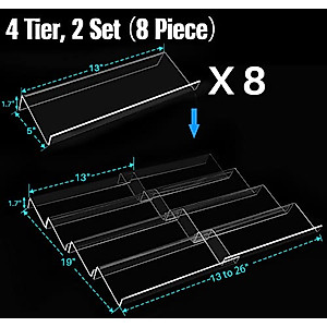 Spice Drawer Organizer, 4 Tiers 2 Set Clear Acrylic Slanted in Drawer Seasoning Jars Insert, Expandable From 13" to 26", Hold up 56 Spice Jars Kitchen Drawer Countertop Rack Tray (Jars not Include)
