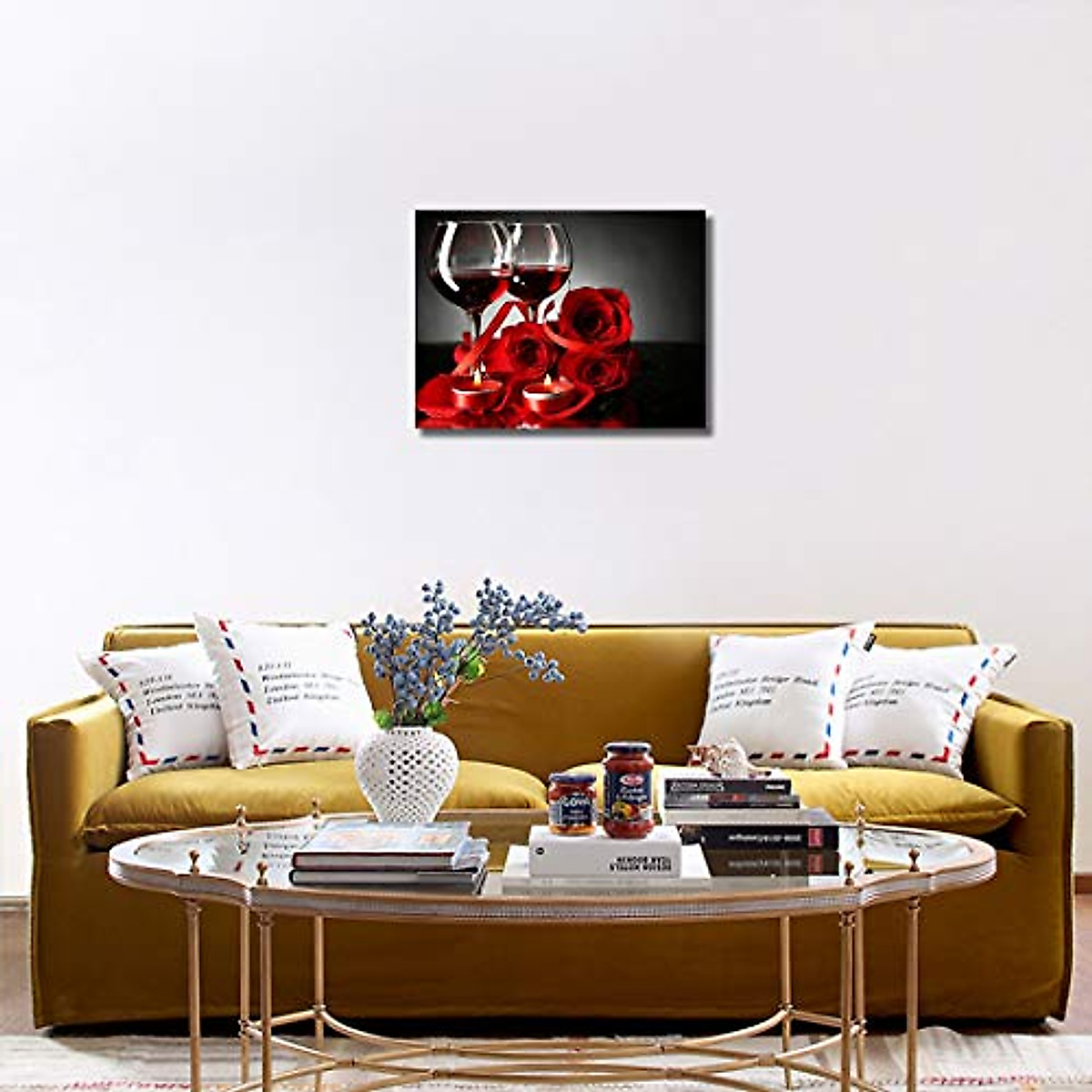 Purple Verbena Art Canvas Print Art of Red Wine Rose and Candle Picture Painting Wall Art Modern Home Decor for Living Room Bedroom Bathroom Decoration Gifts Artwork Wall Décor,Framed 12x16 Inches