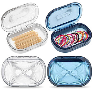 Qianyu 2 Pcs Small Storage Case Hair Tie Organizer Portable Travel Cotton Swab Container Daily Vitamin Pill Rectangle Clear Flosser Dispenser for Tiny Item Hair Accessories Home Offices Business Trip