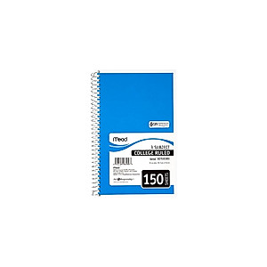 Mead Spiral Bound Notebook White, 3 Subject, College Rule, 6 x 9-1/2, Sold as 6 Pack (06900)