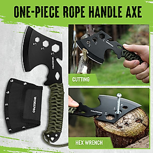 WORKPRO Camping Hatchet & Machete with Sheath, Camping Axe and Fixed Blade Hunting Knives with Paracord Handle, Headlamp, Flint, Camping Tool Set for Outdoor Hunting Survival