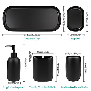 Bathroom Accessories Set, FoverOne 5-Piece Resin Vanity Counter Accessories Set Complete with Toothbrush & Toothpaste Holder, Tumbler, Vanity Tray, Lotion Dispenser, and Soap Dish - Matte Black
