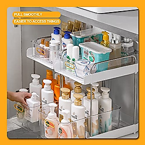 Pull Out Under Sink Organizer 2 Tier Multi Purpose Sink Organizers Storage for Bathroom Kitchen Sink Storage Organizer Sliding Cabinet Organizer,White,L