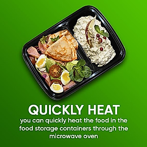 Fonteme 2 Compartment Meal Prep (50 Pack) Food Container with Airtight Lids | Easy Portion Control | Freezer & Microwave Safe Stackable BPA Free Plastic Rectangular Disposable Storage Container