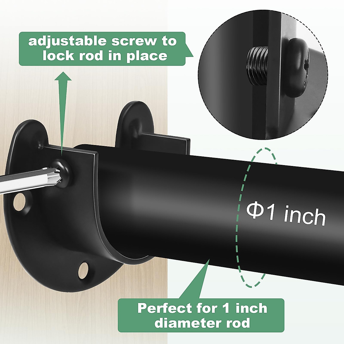Closet Rod Bracket, Heavy Duty Closet Rod Holders, Stainless Steel, 1 Inch Closet Rod End Support U Shaped Wardrobe Brackets Closet Pole Socket with Screws, Black