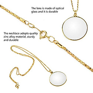 Hanging Magnifier, Portable 5X Magnifier Monocle Lens with Hanging Necklace for Reading Crafts Needlework Jewelry Hobbies(Gold)