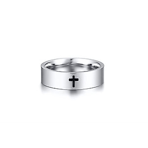 Black Enameled Cross Faith Stainless Steel Band Rings for Women Men Minimalist Statement Promise Engagement Iternity Couple Rings Chuny Thick Finger Knuckle Rings Boyfriend Girlfriend Wedding
