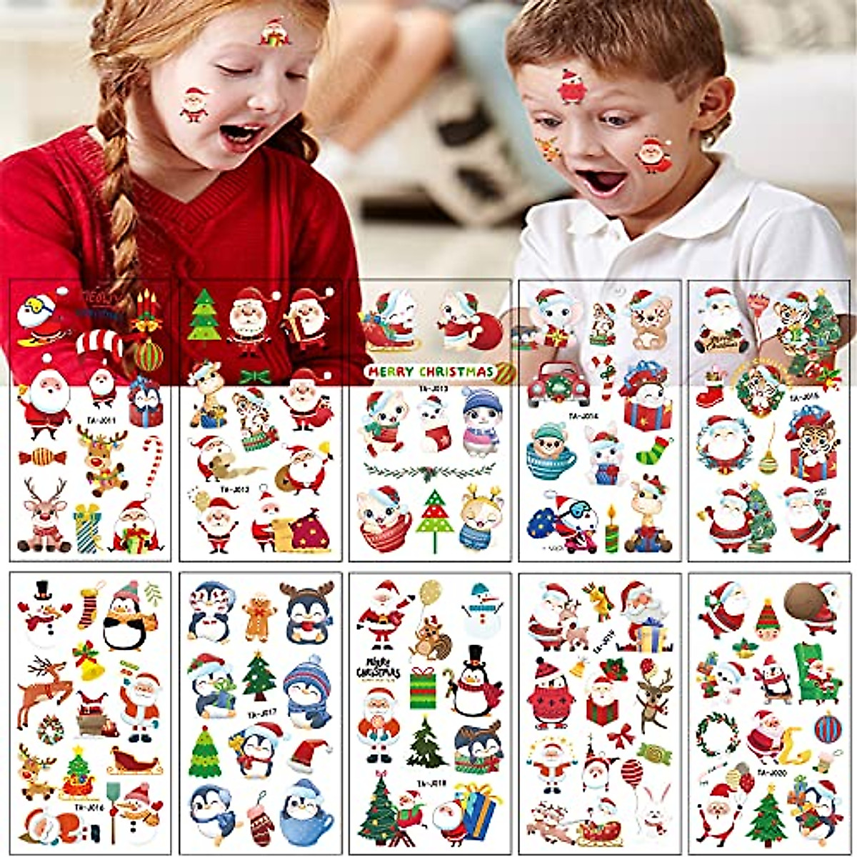 116 Pieces Christmas Temporary Tattoo for Kids Santa Claus Tattoo Stickers Waterproof Reindeer Candy Tree Socks Fake Tattoos Decoration for Women Adult Face Body Tattoo Accessories Christmas Eve Party Favor
